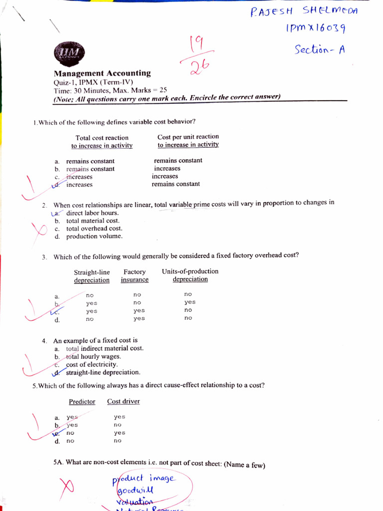 MANAC PartB Quiz | PDF | Cost | Labour Economics