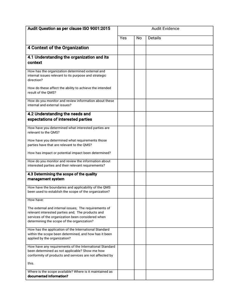 Auditor checklist ISO 9001 2015-1 | PDF