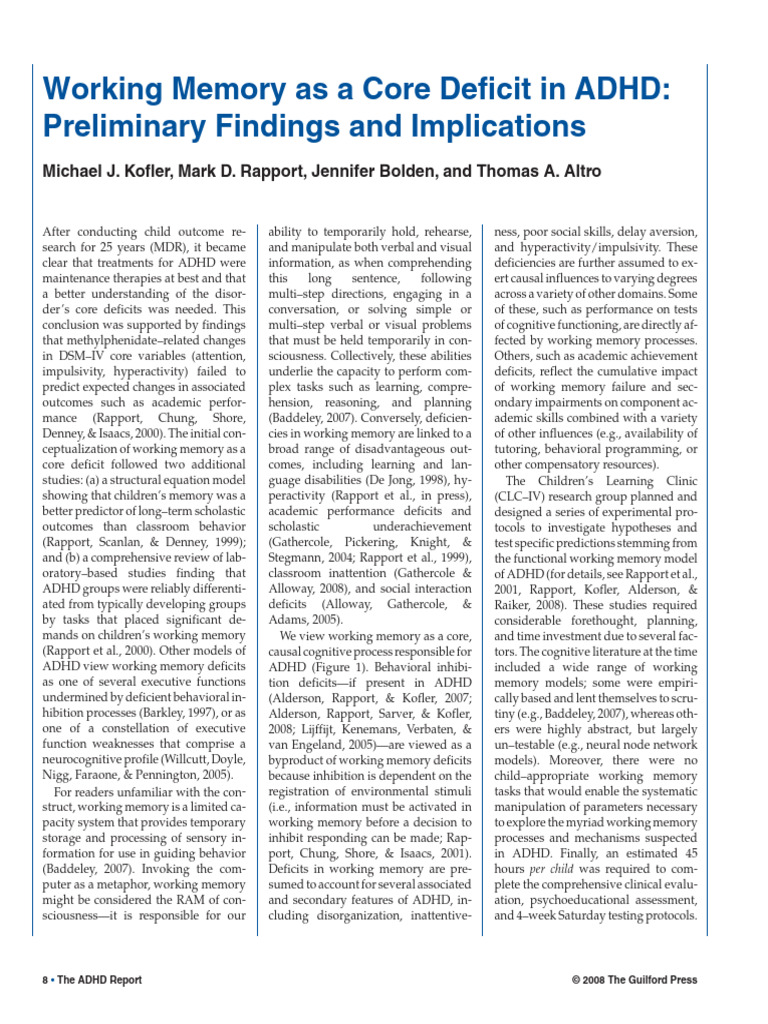 Working Memory As A Core Deficit in ADHD | PDF | Working Memory | Attention Deficit ...
