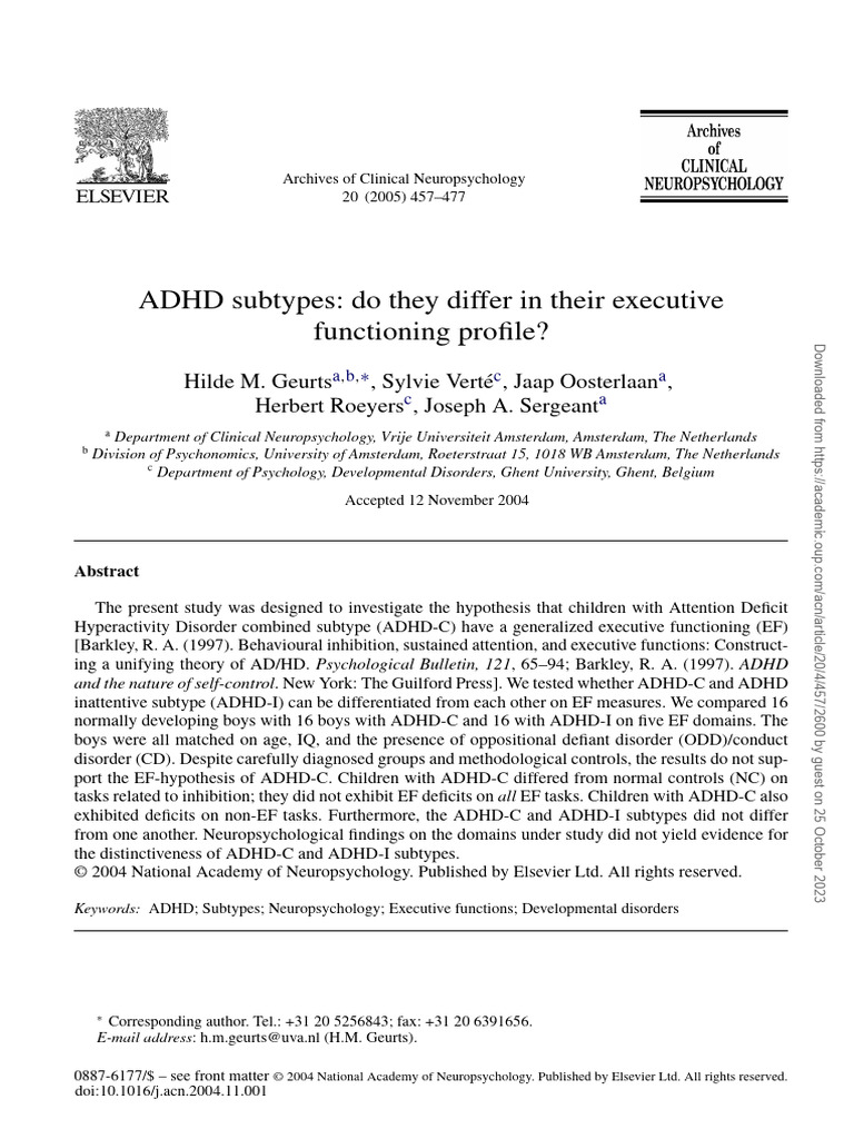 ADHD Subtypes Executive Profiles | PDF | Attention Deficit ...