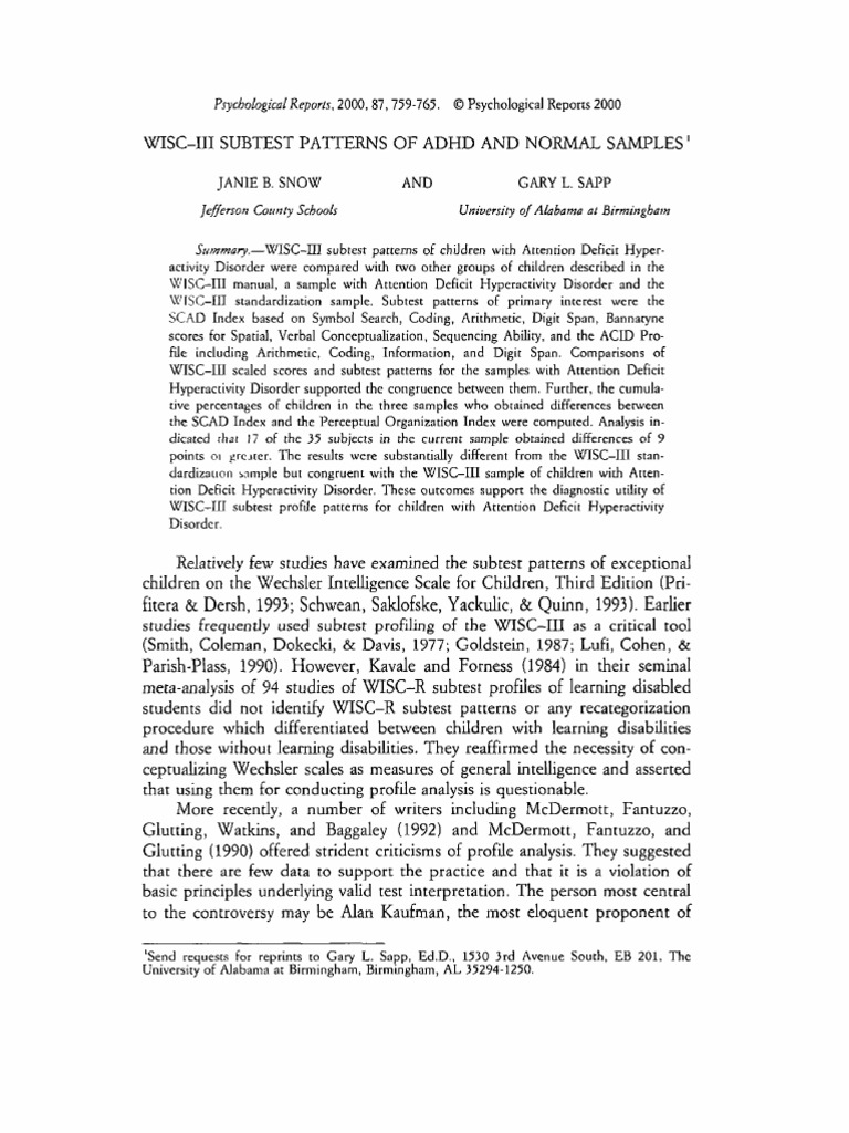 Wisc-I11 Subtest Patterns | PDF | Wechsler Adult Intelligence Scale ...