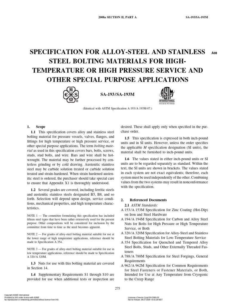 ASME SECTION II A SA-193 SA-193M | PDF | Screw | Steel