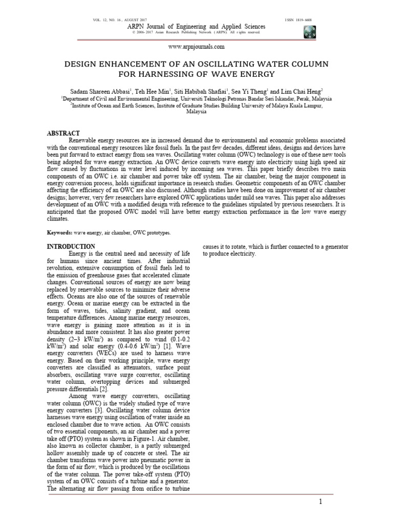 Enhanced Design for Wave Energy OWC | PDF | Coast | Energy Development