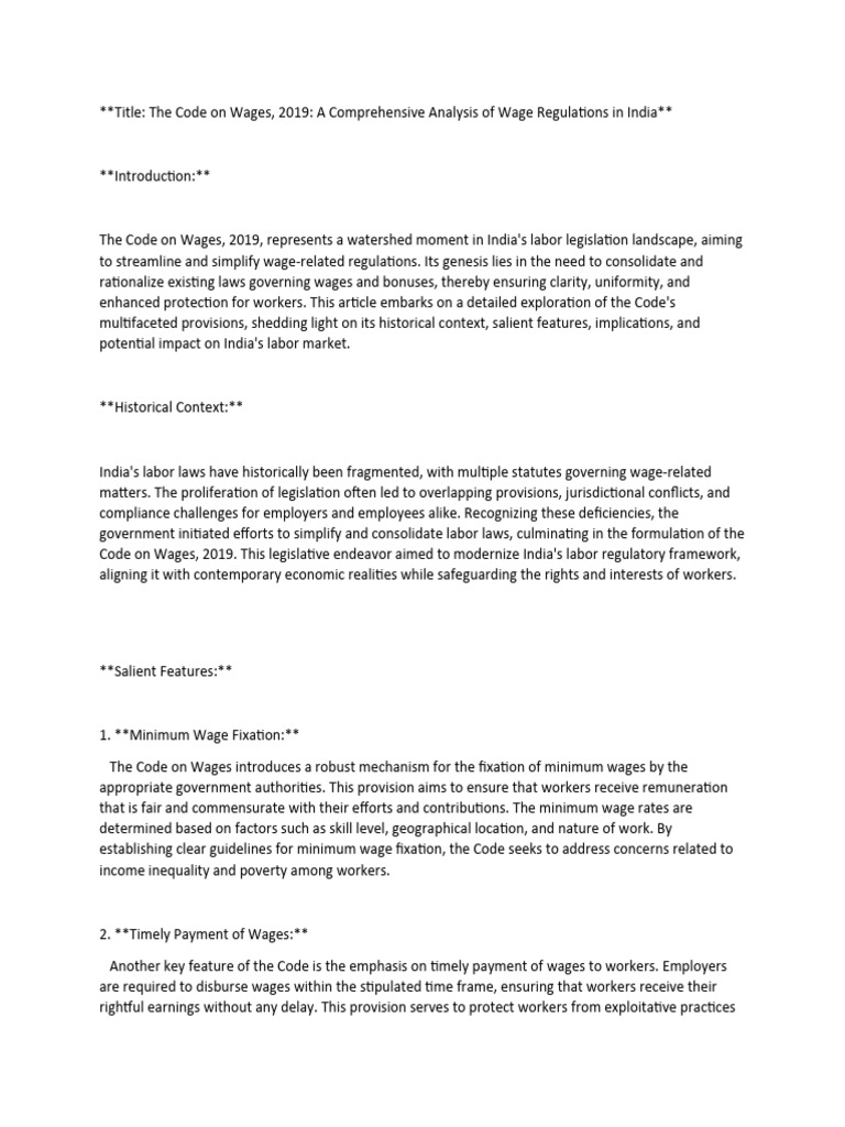 India's Wage Code 2019: Key Insights | PDF | Employment | Wage