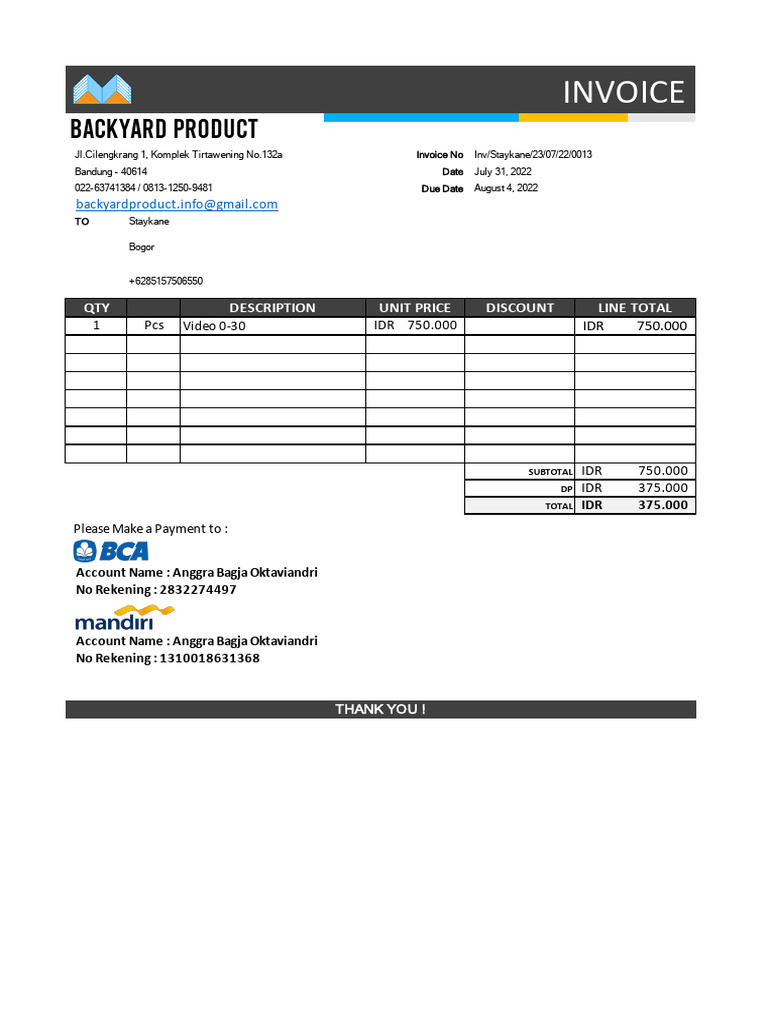 Invoice BYP - Stay Kane July 22 | PDF