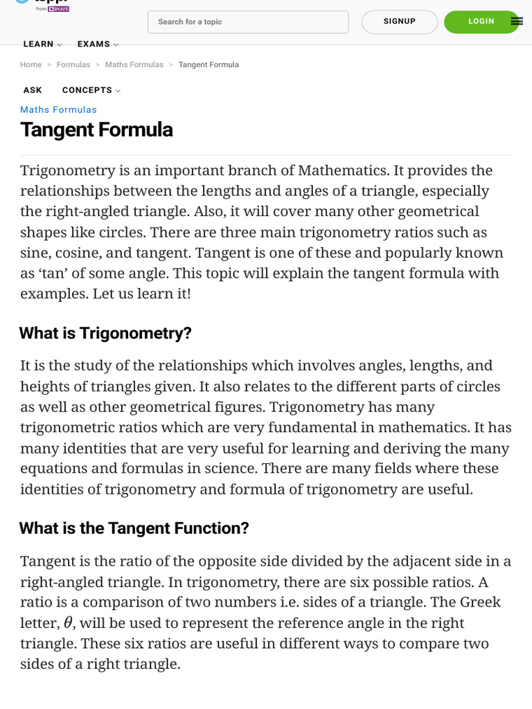 TangentFormulaTangentFunctions, Formulas, SolvedExamples 1710827247707 ...