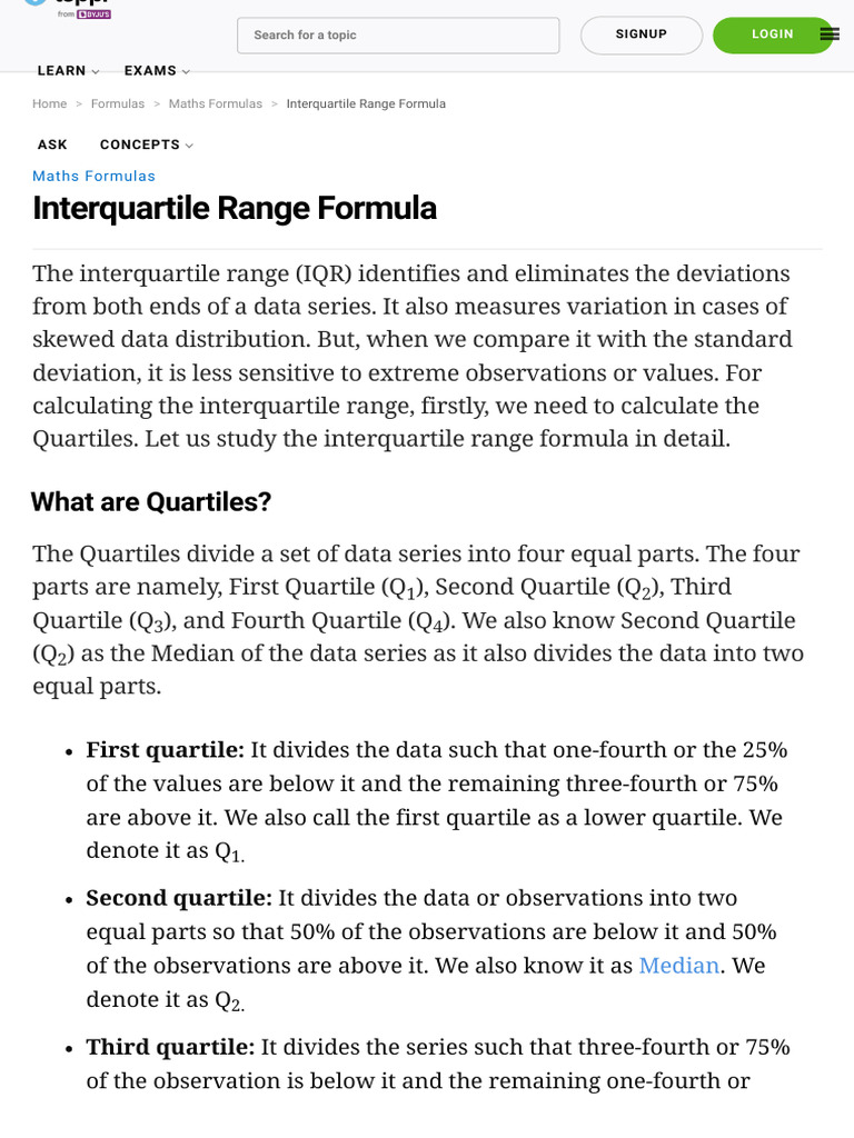 InterquartileRangeFormulaMeaning,Formula,SolvedExamples 1710827421673 | PDF | Quartile | Mathematics