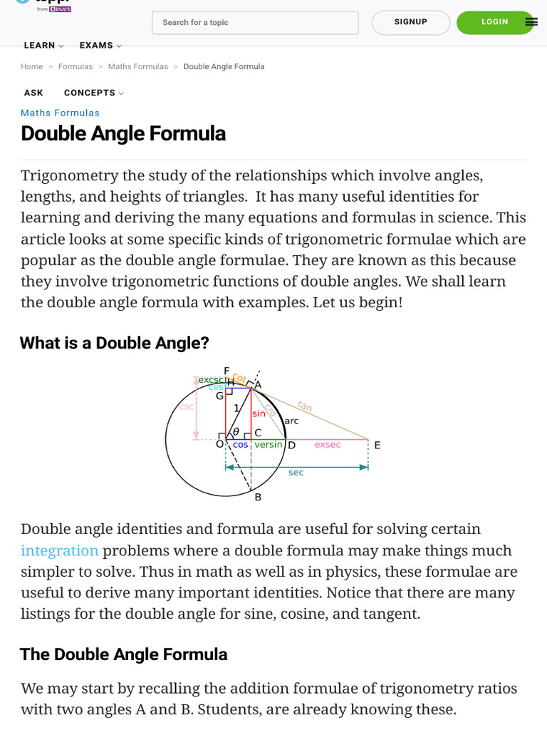 Double Angle Formulas Explained | PDF | Trigonometric Functions | Trigonometry