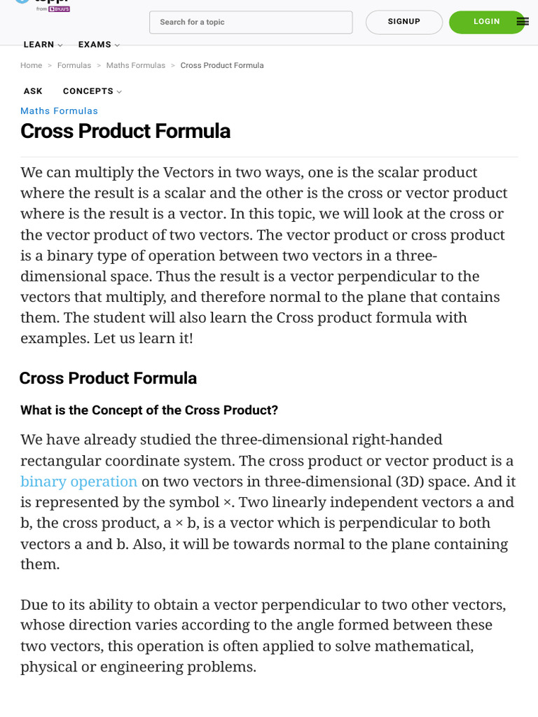 CrossProductFormulaConcept, ImportantPoints, Examples 1710827282774 ...