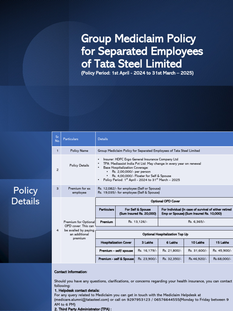 Tata Steel Group Mediclaim Policy 2024 | PDF | Insurance | Cheque