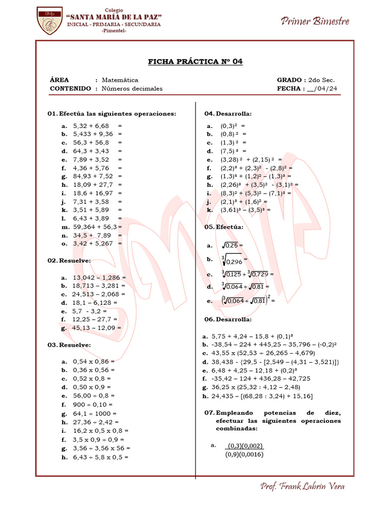 Ficha N°04 2do Mat | PDF
