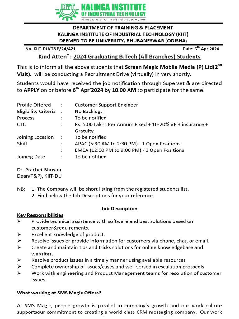 Registration For SMS Magic (2nd Visit) Recruitment Drive-2024 Graduating Batch | PDF | Business