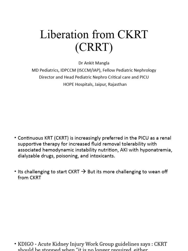 Liberation From CRRT (continuous renal replacement therapy) | PDF | Creatinine | Medical Specialties