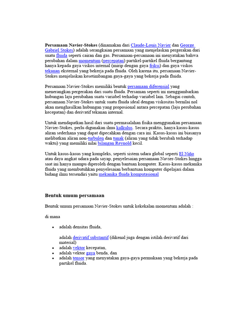 Persamaan Navier | PDF | Fluid Mechanics | Navier–Stokes Equations