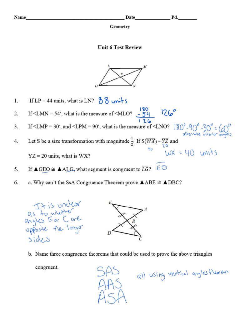 Unit 6 Geometry Test Review Guide | PDF