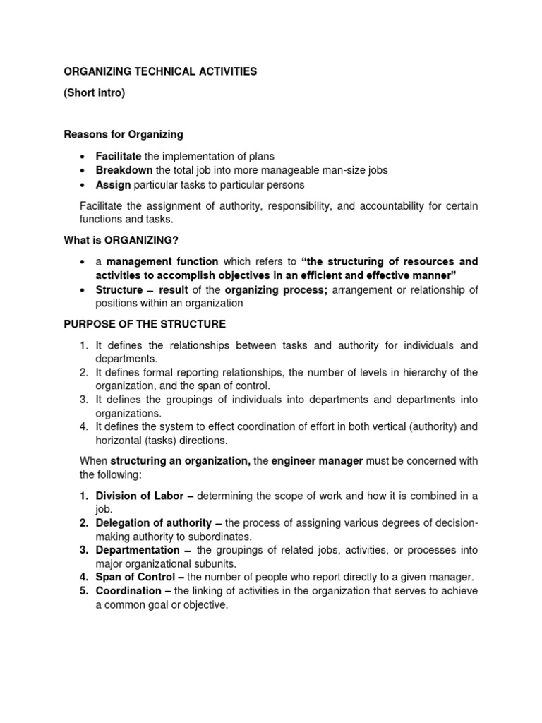 Organizing Technical Activities | Download Free PDF | Hierarchy | Business