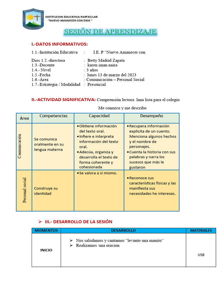 Sesion de Aprendizaje 13 MARZO 2023 INICIAL 3 AÑOS | Descargar gratis PDF | Modificación de ...