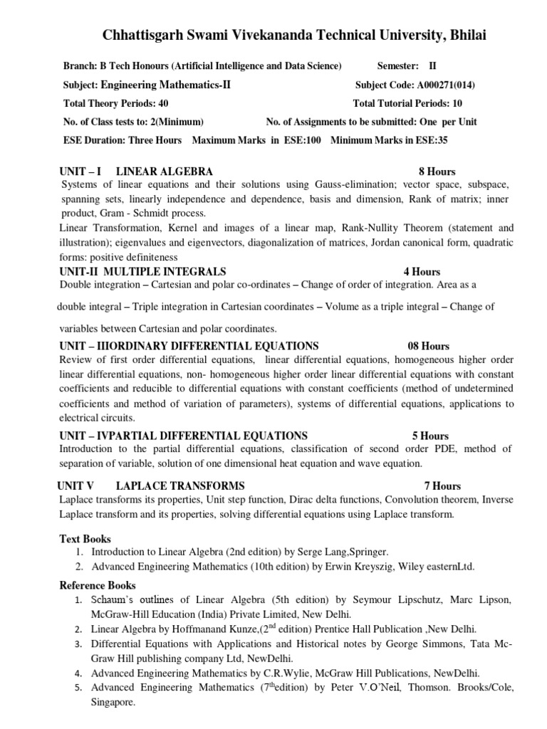 Engineering Mathematics & Data Structures Syllabus | PDF | Equations ...