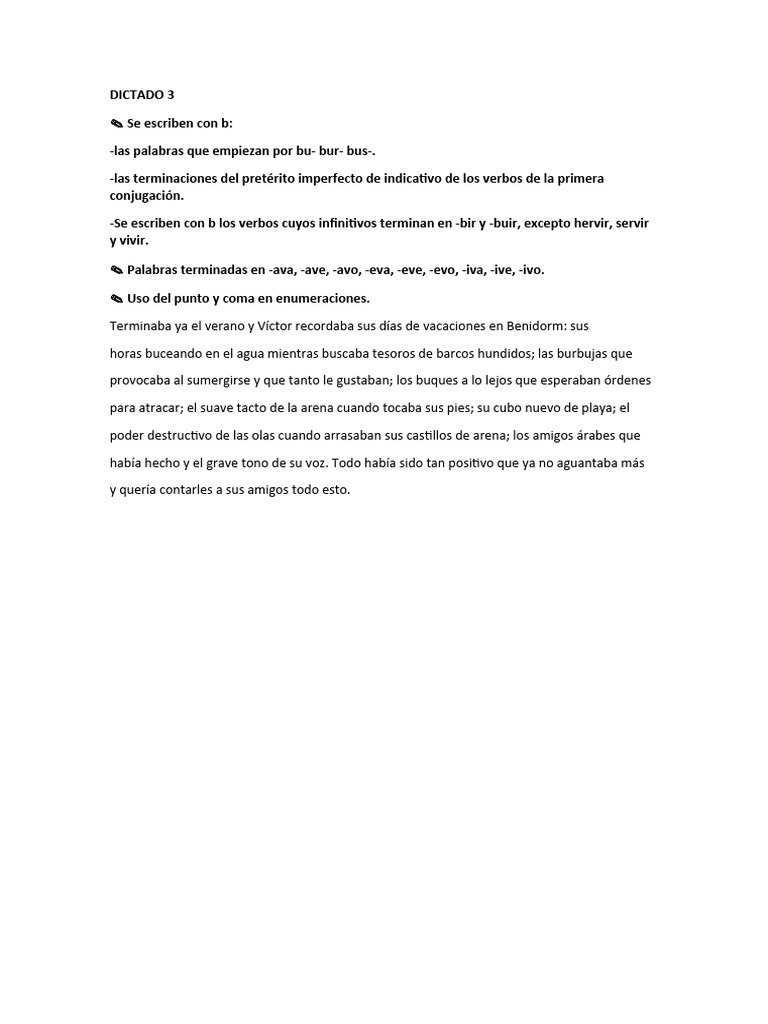 Dictado de la B y V para 3º Primaria | PDF