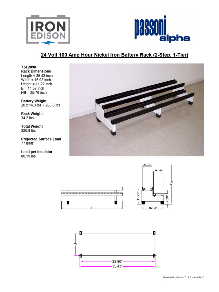 24 Volt NiFe Battery Rack Spec Sheets | PDF | Length | Electricity