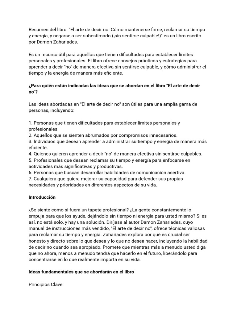 Resumen Del Libro - El Arte de Decir No - Cómo Mantenerse Firme ...