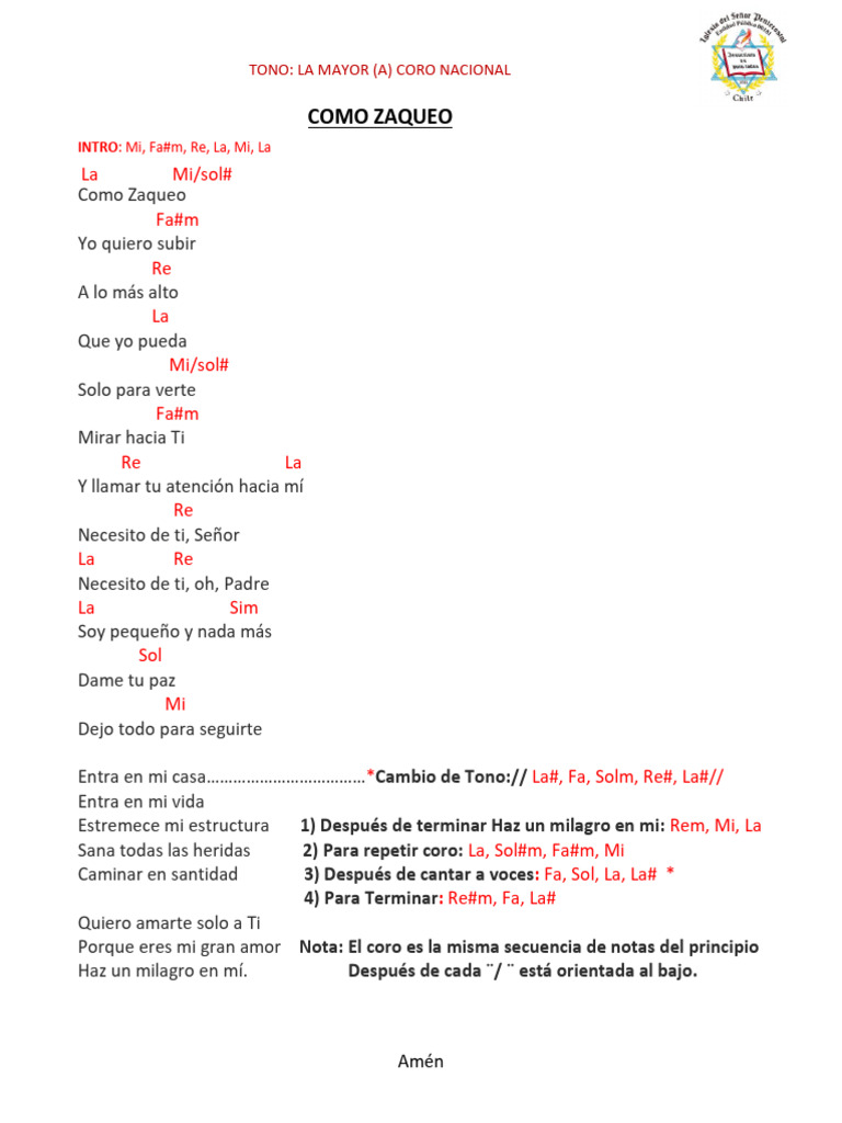 Como Zaqueo Con Acordes | PDF