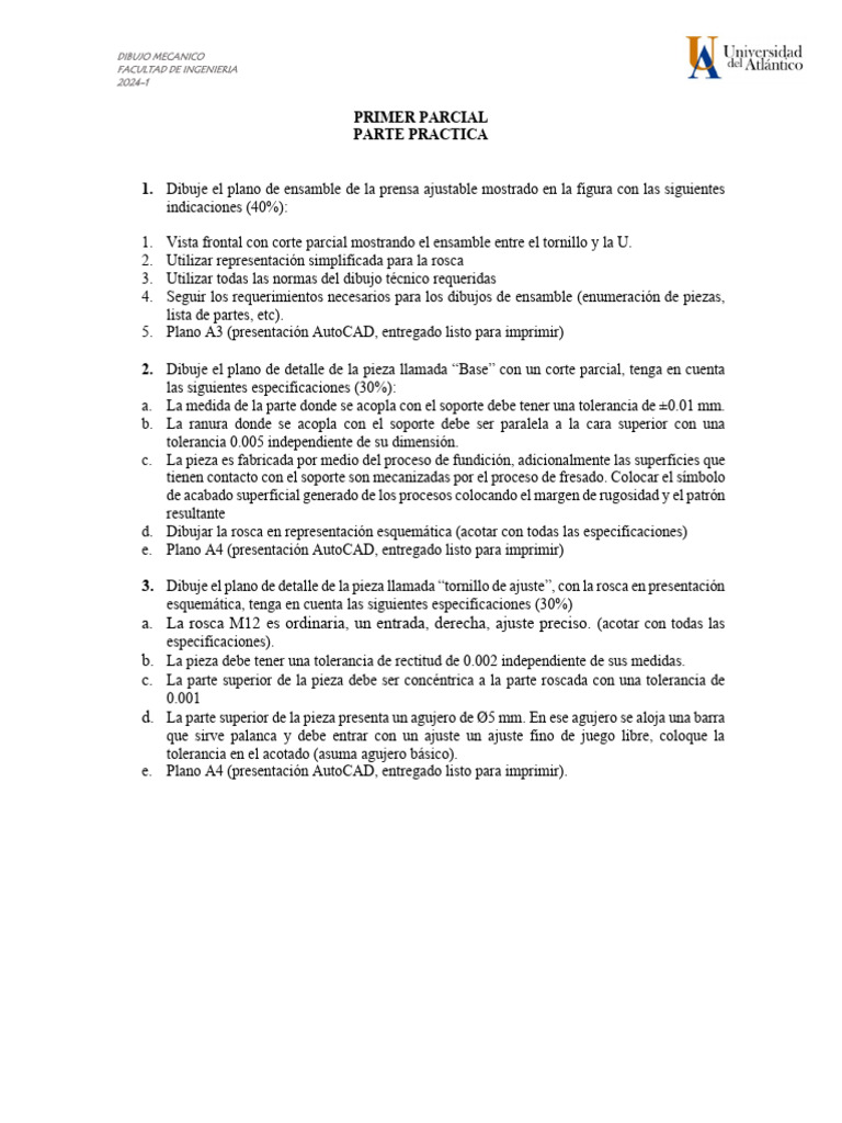 Parcial Dibujo Macanico 2024-1 Parte Practica | PDF