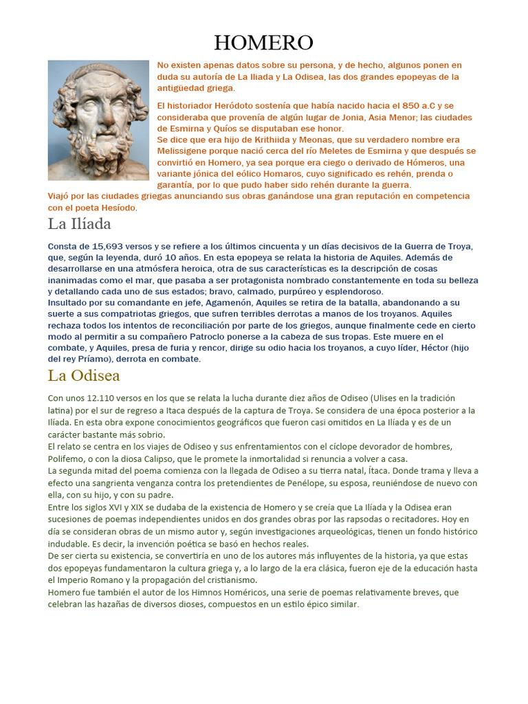 Infografía sobre Homero y sus epopeyas | PDF | Homero | Odiseo