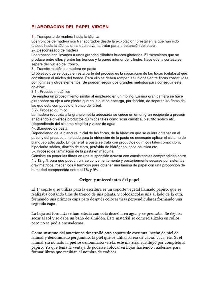 ELABORACION DEL PAPEL VIRGEN | PDF | Papel | Madera