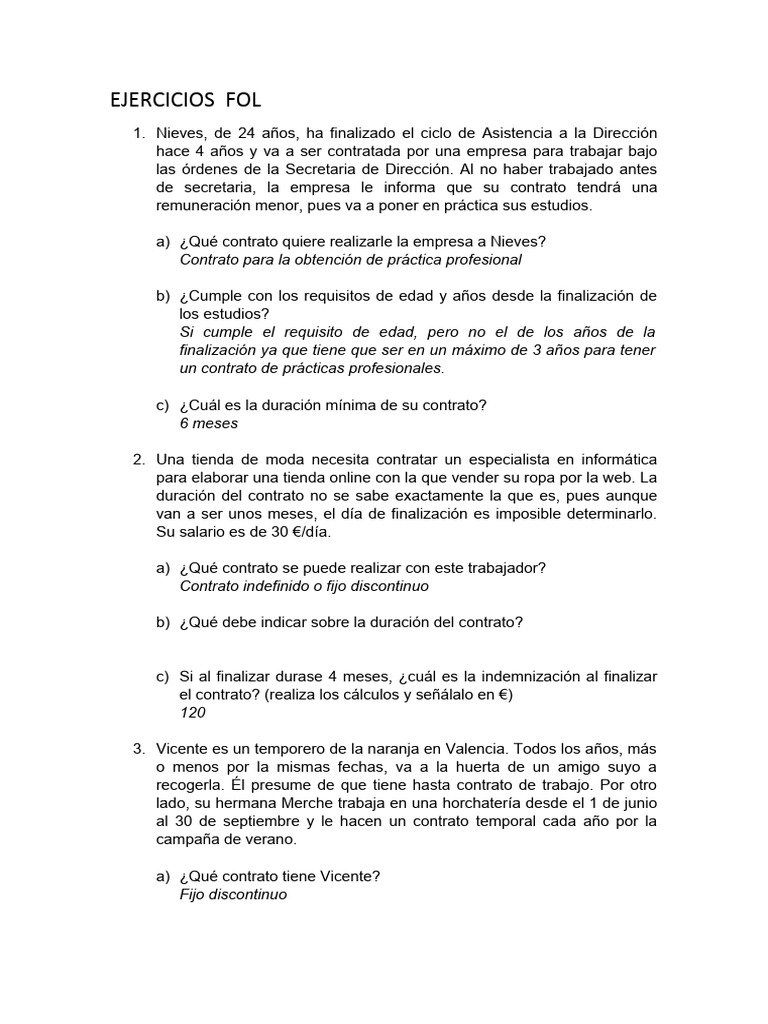 Ejercicios Tema 2 Fol. Contrato de Trabajo | PDF