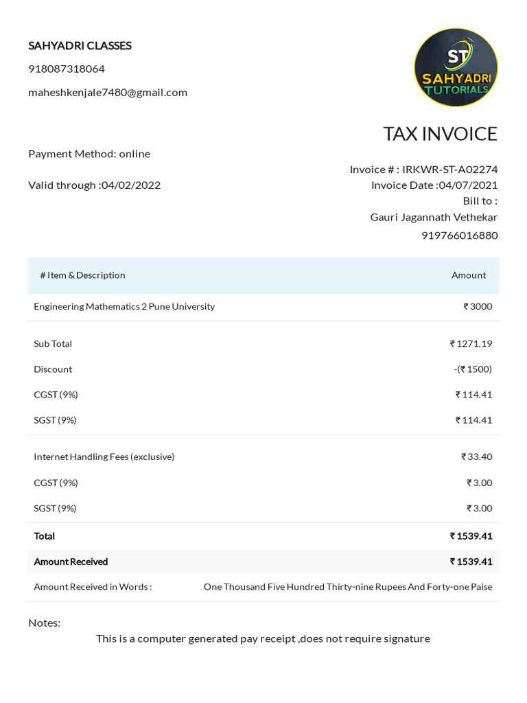 Engineering Mathematics 2 Invoice | PDF