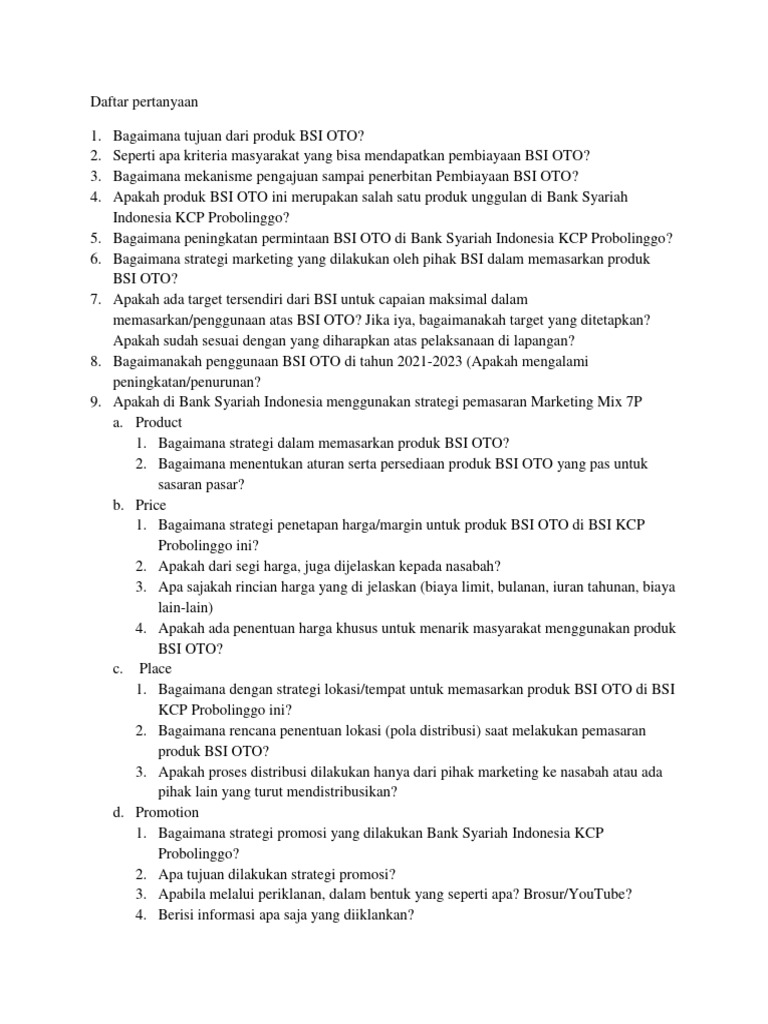 Daftar Pertanyaan | PDF