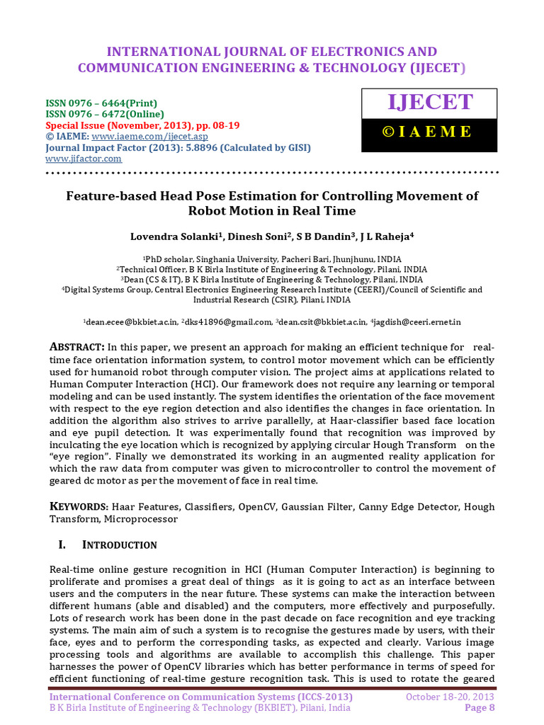 Feature Based Head Pose Estimation For C | PDF | Receiver Operating Characteristic | Computer ...