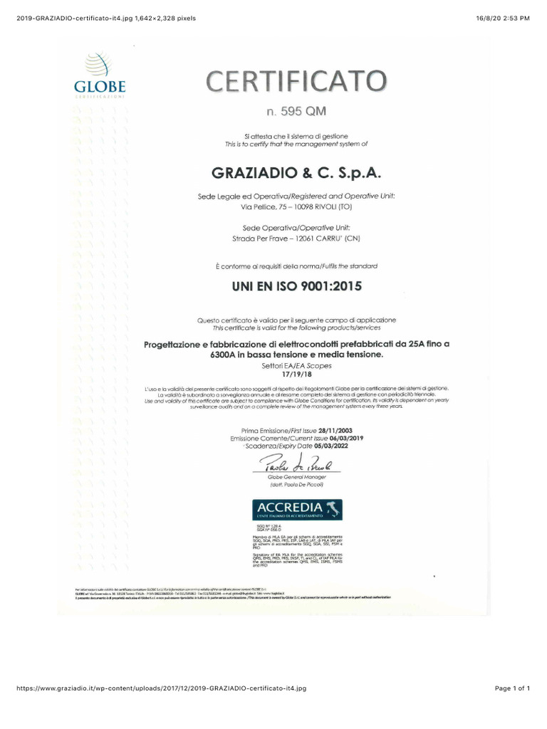 2019 GRAZIADIO Certificato | PDF