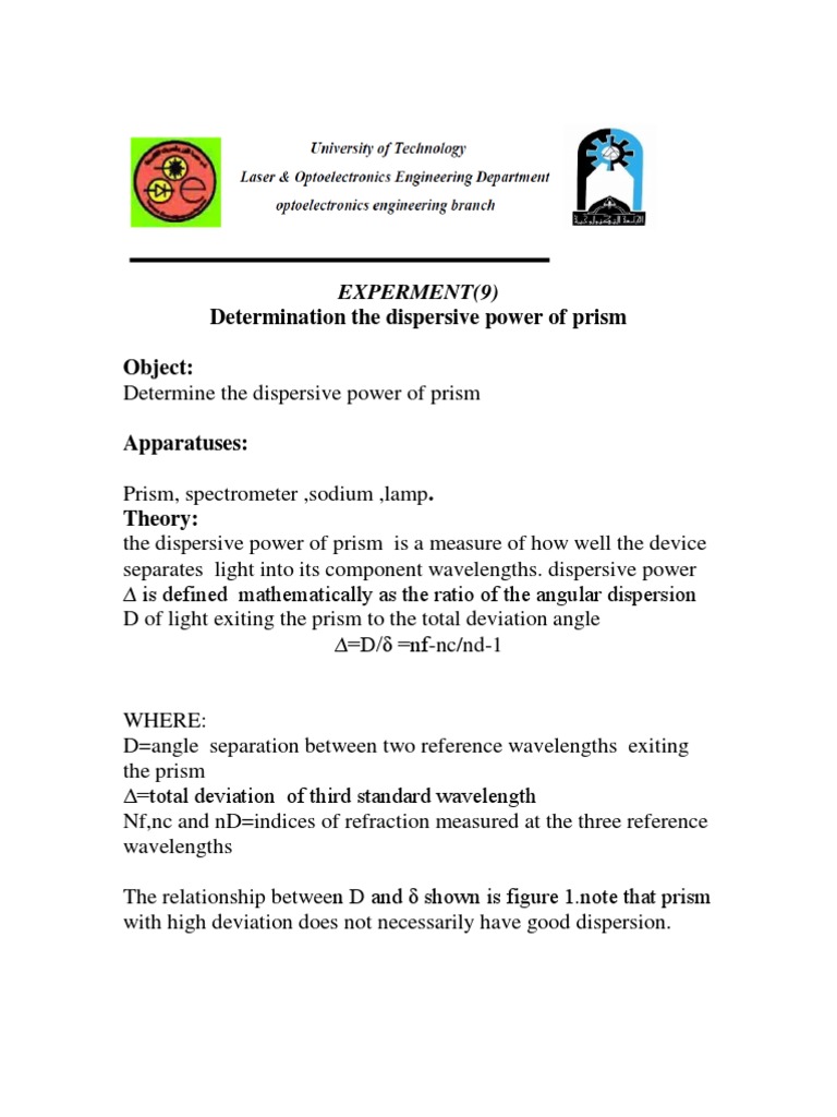 Exp9-Determination The Dispersive Power of Prism | PDF | Dispersion ...