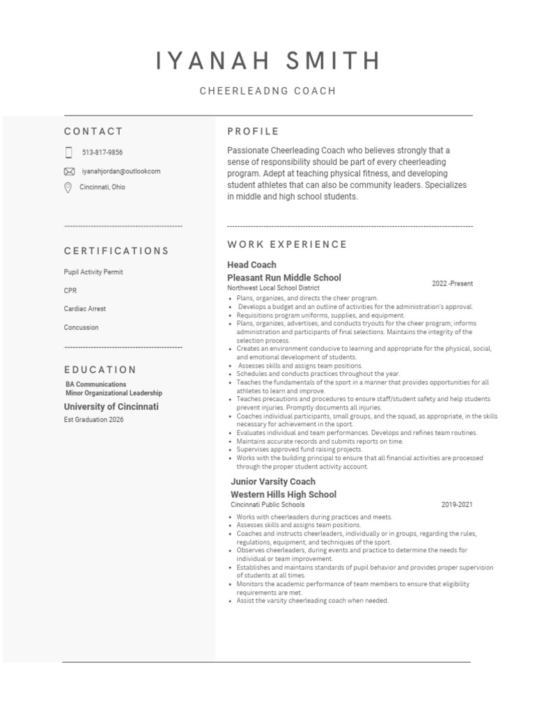 Coaching Resume | PDF | Cheerleading