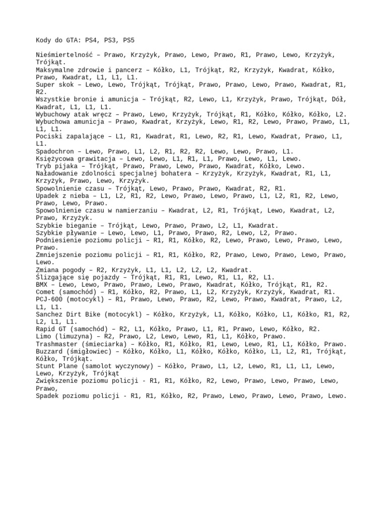 Kody Do Gta V | PDF