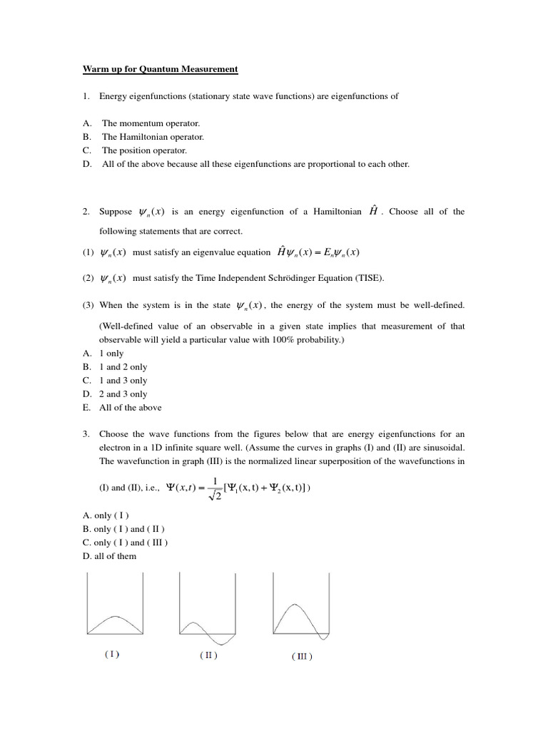 2 warmUpNoAnswer | PDF | Wave Function | Schrödinger Equation