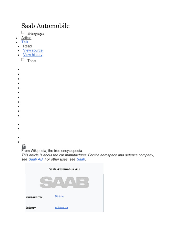 Saab | PDF | Car Manufacturers | Vehicle Industry