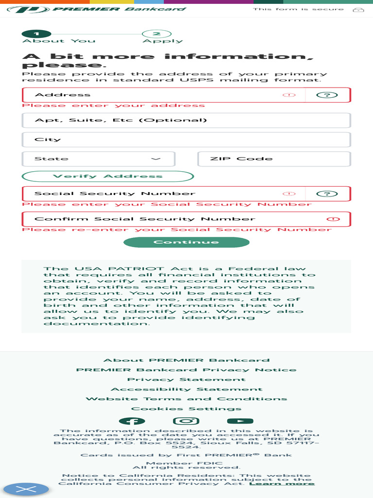 Applicant Information Credit Card Application PREMIER Bankcard | PDF
