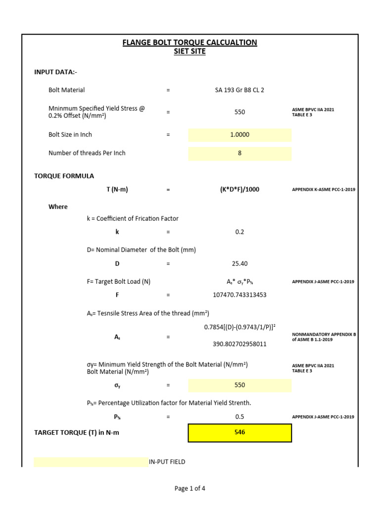 Flange Bolt Torque Calculation Guide | PDF | Screw | Strength Of Materials