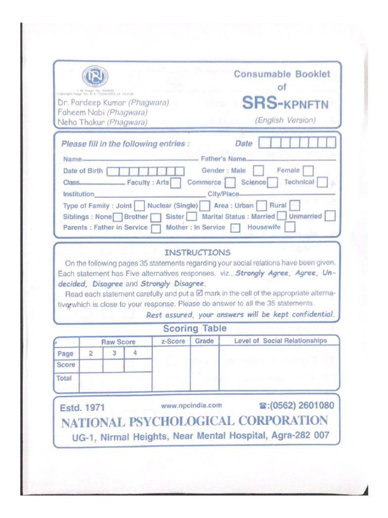 Srs Questionnaire | PDF