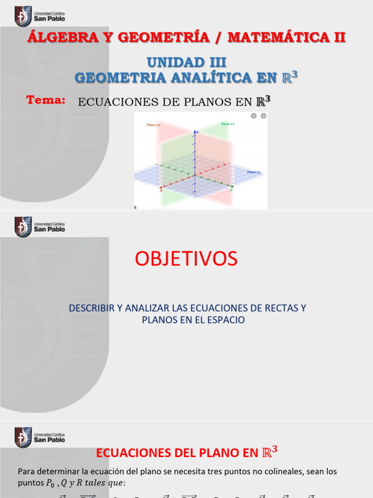 d23 Ecuaciones Del Plano en r3 | PDF | Geometría analítica | Ecuaciones