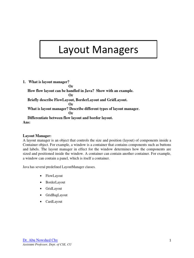 JavaLayoutManager | PDF | Constructor (Object Oriented Programming) | Programming