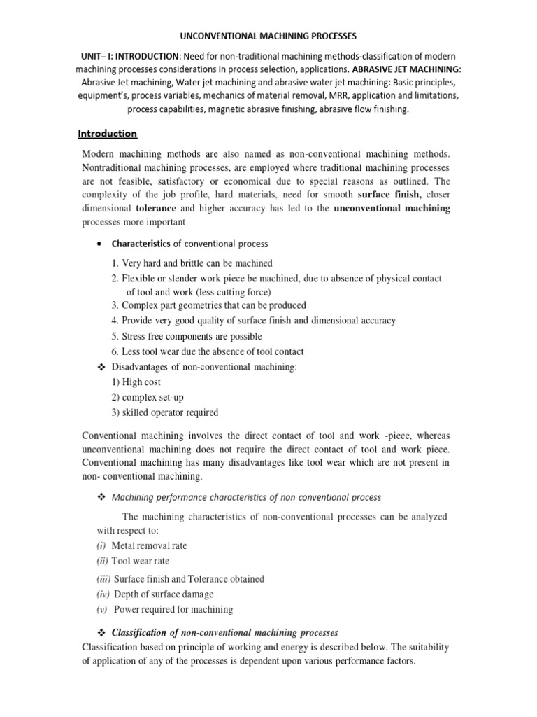 Unconventional Machining Processes | PDF | Grinding (Abrasive Cutting ...