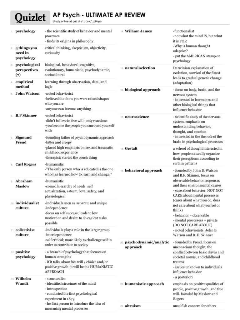 AP Psychology Study Guide | PDF | Neuron | Experiment