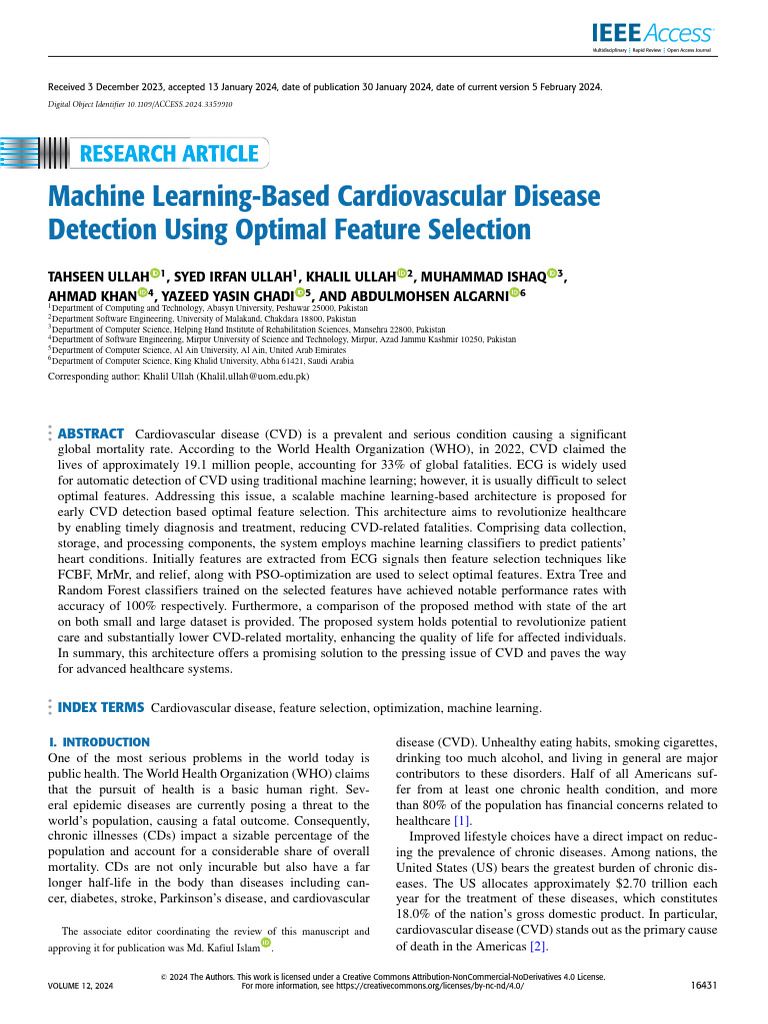 Machine Learning-Based Cardiovascular Disease Detection Using Optimal ...