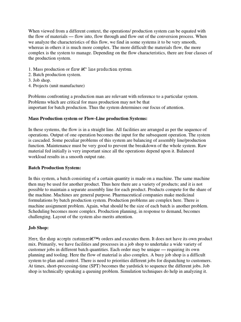 Types of Production Systems | PDF | Operations Management | Mass Production