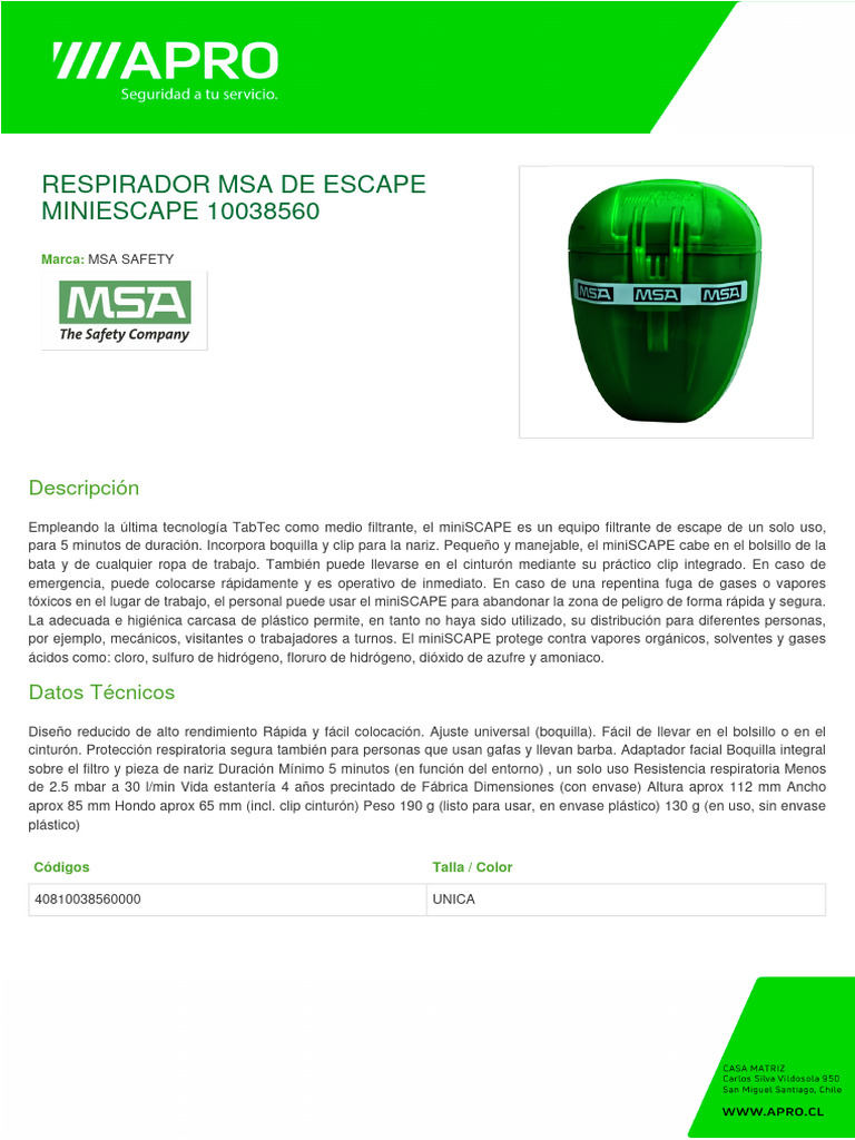 MINI Escape MSA Planta de Moly | PDF | Sustancias químicas