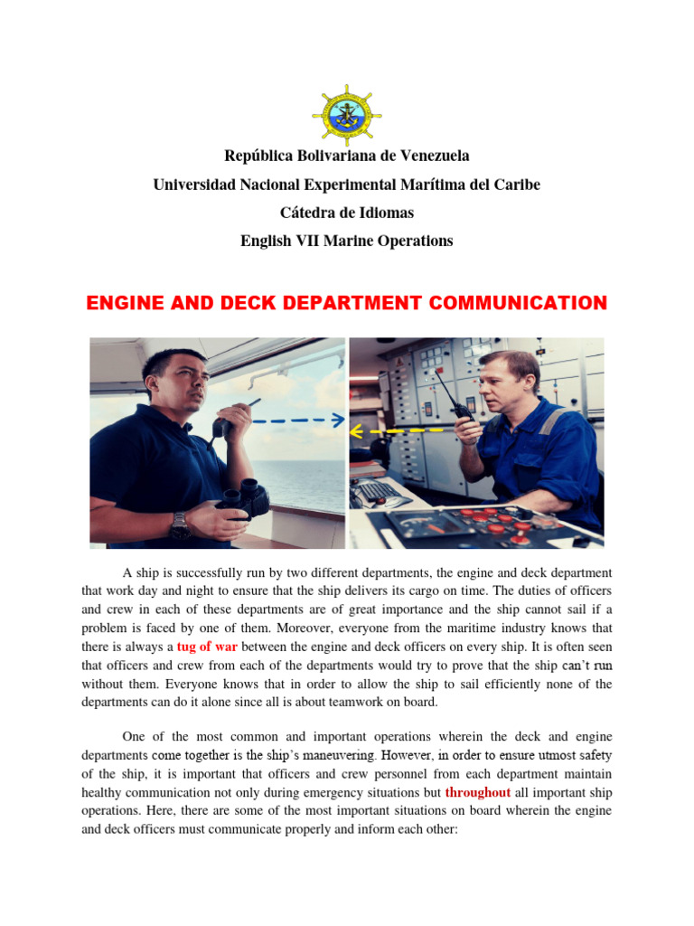 Engine and Deck Department Effective Communication | PDF | Ships | Fires